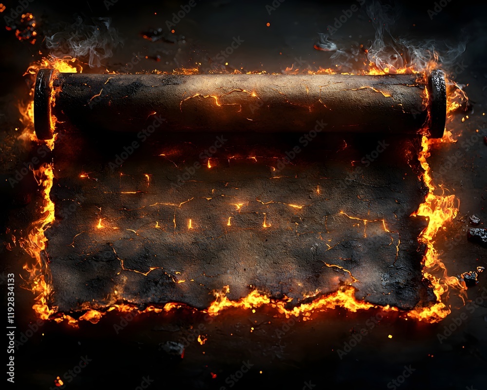 Burning Ancient Scroll with Glowing Text Destruction and Renewal ...