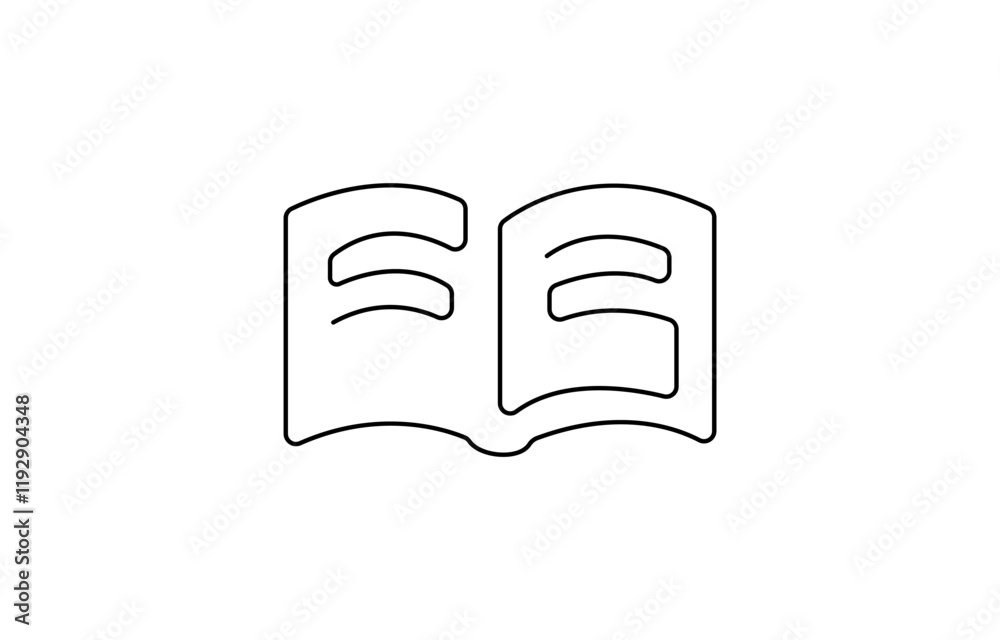 One line drawing of opened book isolated on white background ...