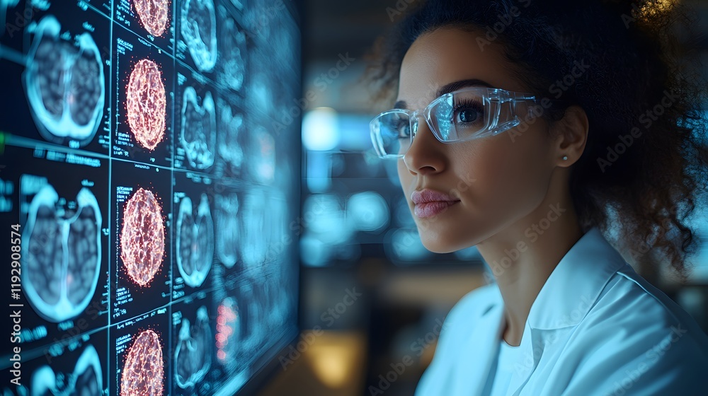 Radiologist using AI tools to identify tumors in MRI scans with dynamic ...