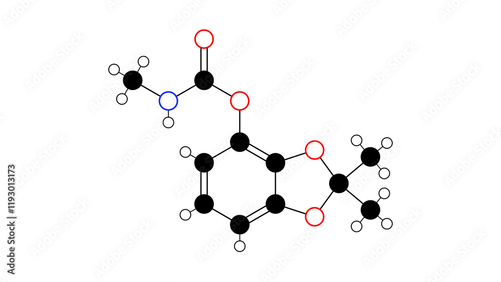 bendiocarb molecule, structural chemical formula, ball-and-stick model ...