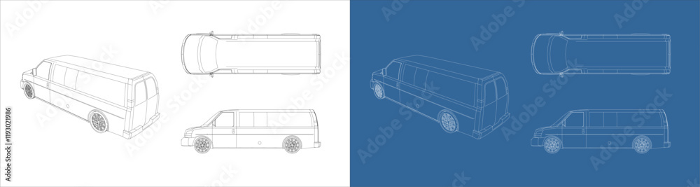 delivery van vector back view line art draw blueprint wireframe on ...