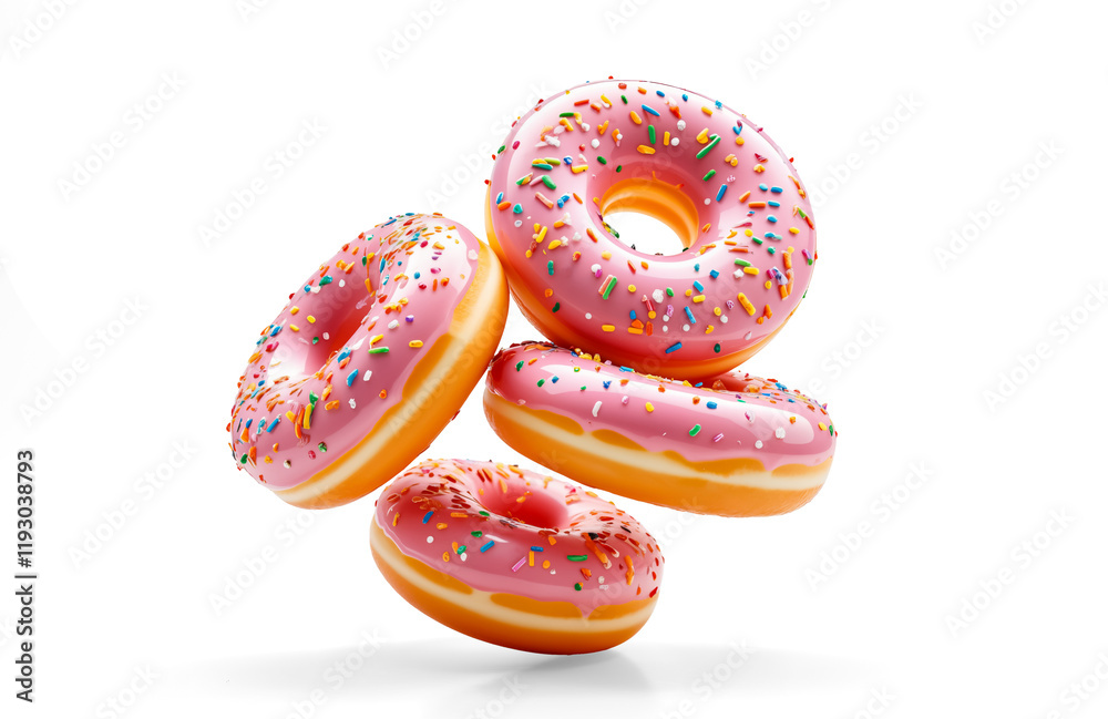 Pink Donuts with Sprinkles Falling Isolated on Transparent Background ...