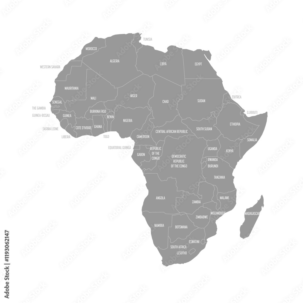 Detailed political map highlighting country borders across Africa ... Detailed political map highlighting country borders across Africa ...