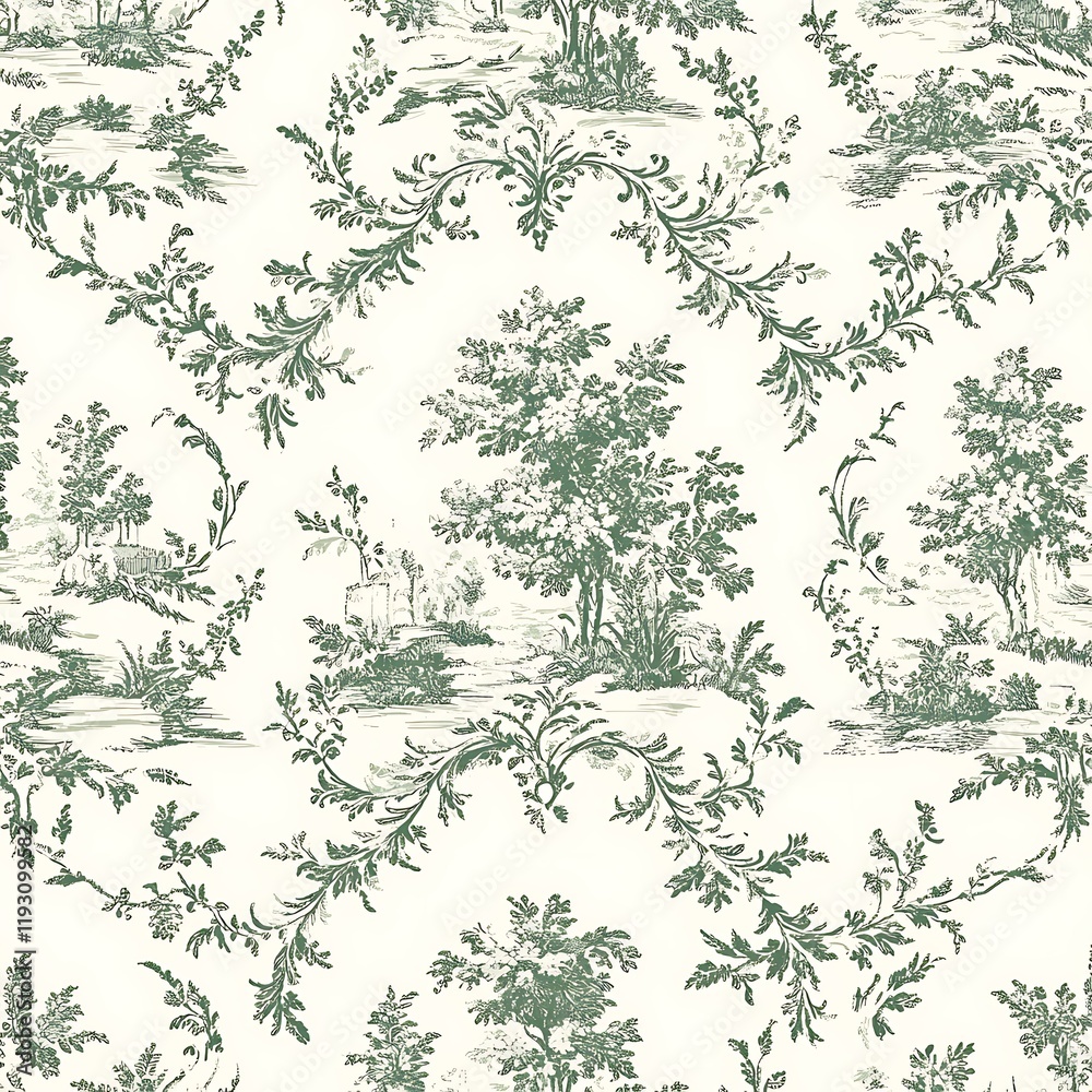 Antique Inspired Seamless Toile de Jouy Pattern for Fabric Design Stock ...