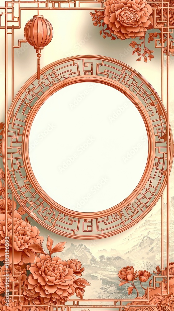 Elegant Chinese New Year Frame with Floral Design and Lantern for ...