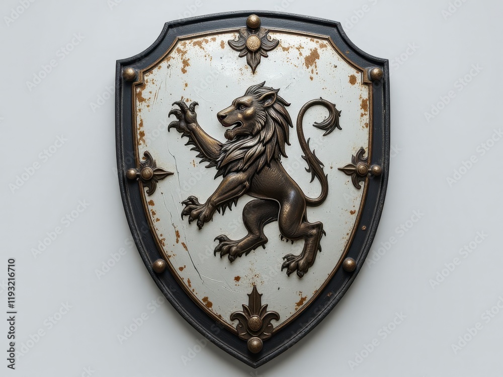 Antique Medieval Style Shield with Rampant Lion Crest Vintage Wall ...