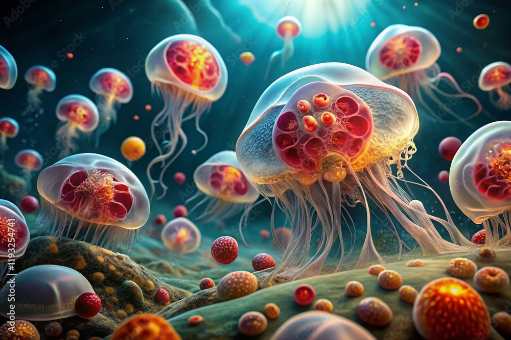 Aerial Drone Shot: Microscopic Jellyfish Nematocysts & Skin Lesions ...