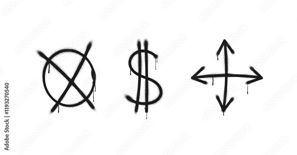 Graffiti drawing symbols set. Painted graffiti spray pattern of ...