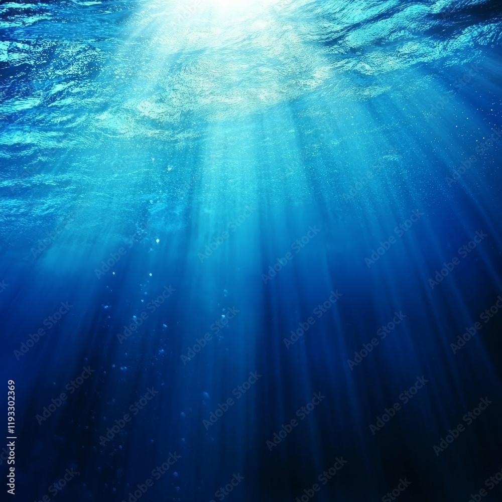Underwater Light Beams Deep Ocean Scene, Blue Water Texture, Sun Rays ...