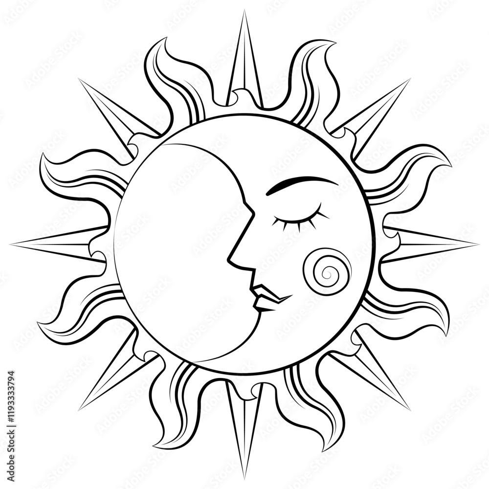 Coloring page. Black line. Magical celestial design template for ...