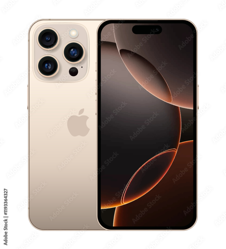 iPhone 16 Pro in Desert Titanium color, on transparent background ...