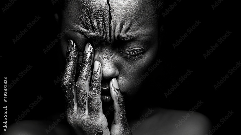 Despair: A dramatic black and white close-up portrait of a woman's face ...