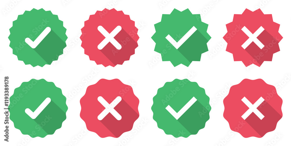 Starburst yes tick and no cross buttons. Profile verification with ...