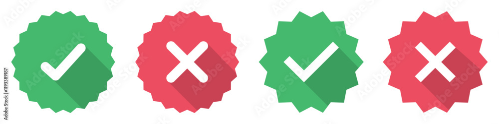 Starburst yes tick and no cross buttons isolated. Profile verification ...