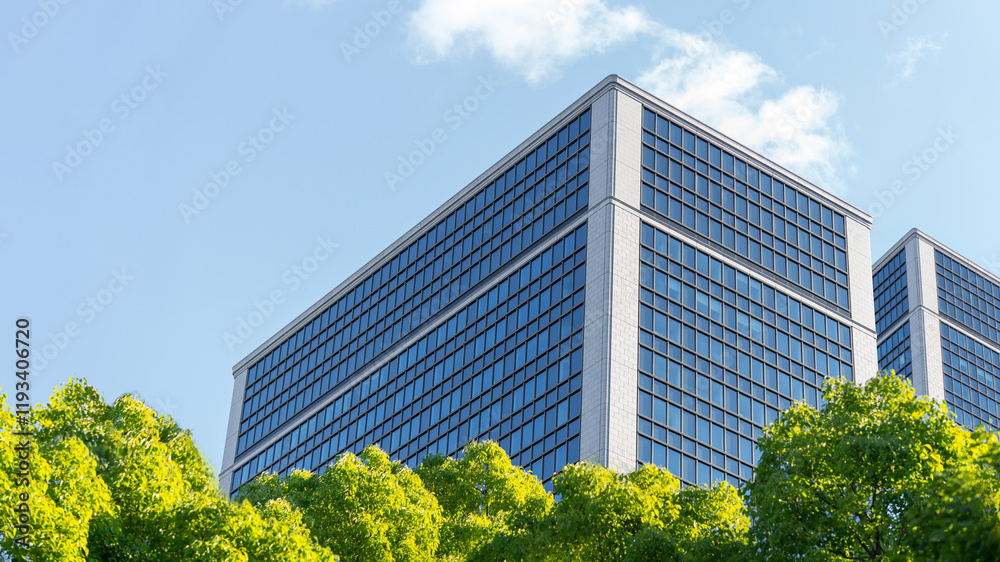 Eco-friendly building in modern city Sustainable glass office building ...
