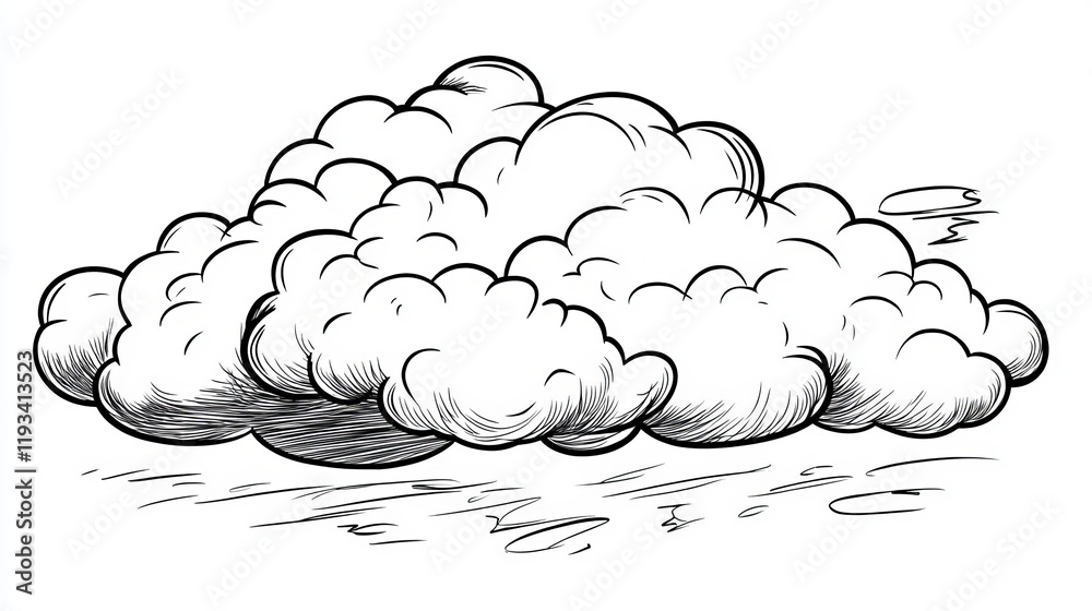 Vector coloring page with black outline of a single cloud on a white ...
