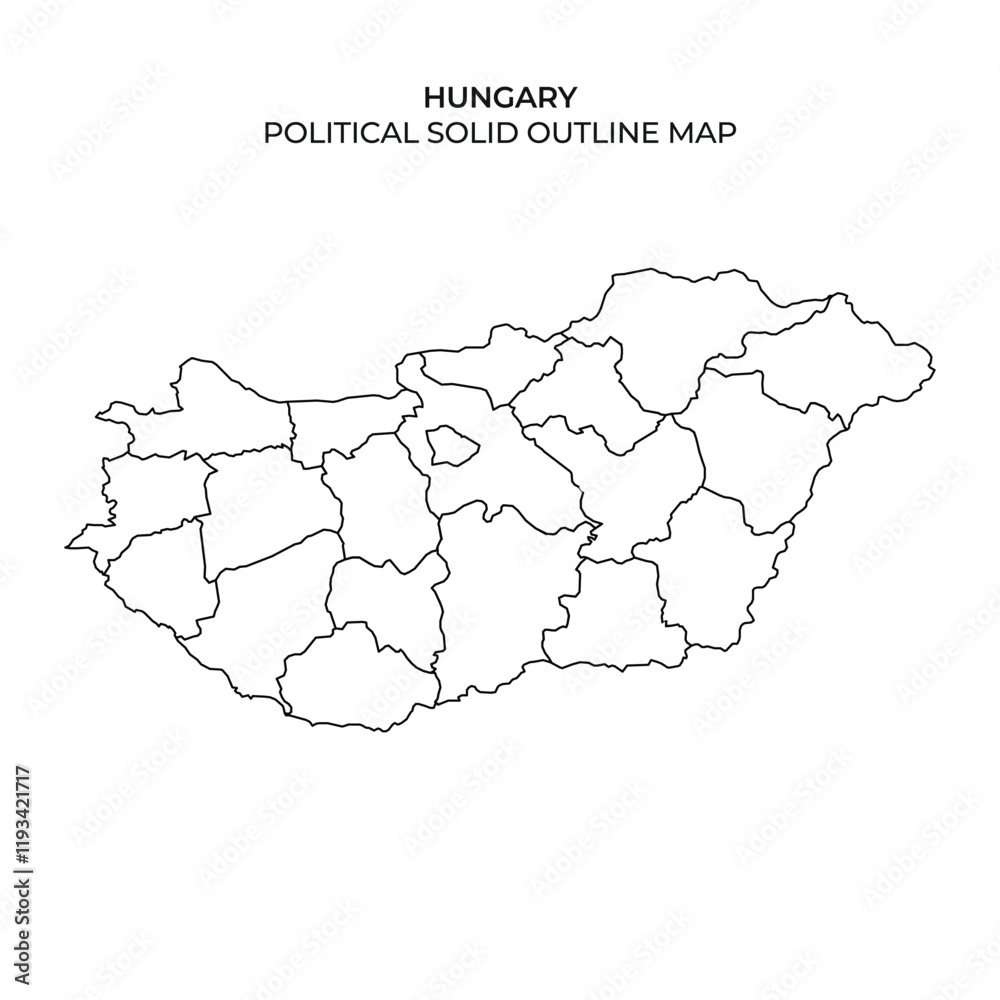 Political outline map of Hungary showing different regions and borders ...