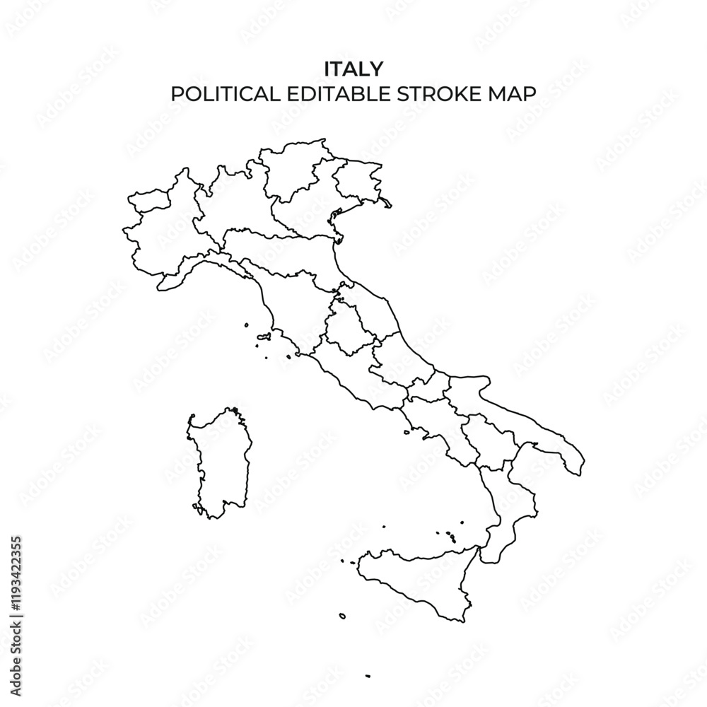Editable political map of Italy showcasing regions and boundaries Stock ...