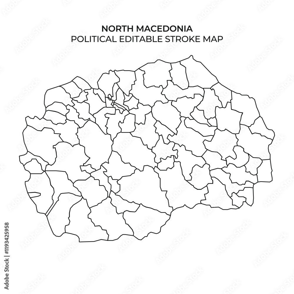 Editable political map of North Macedonia with regions outlined Stock ...