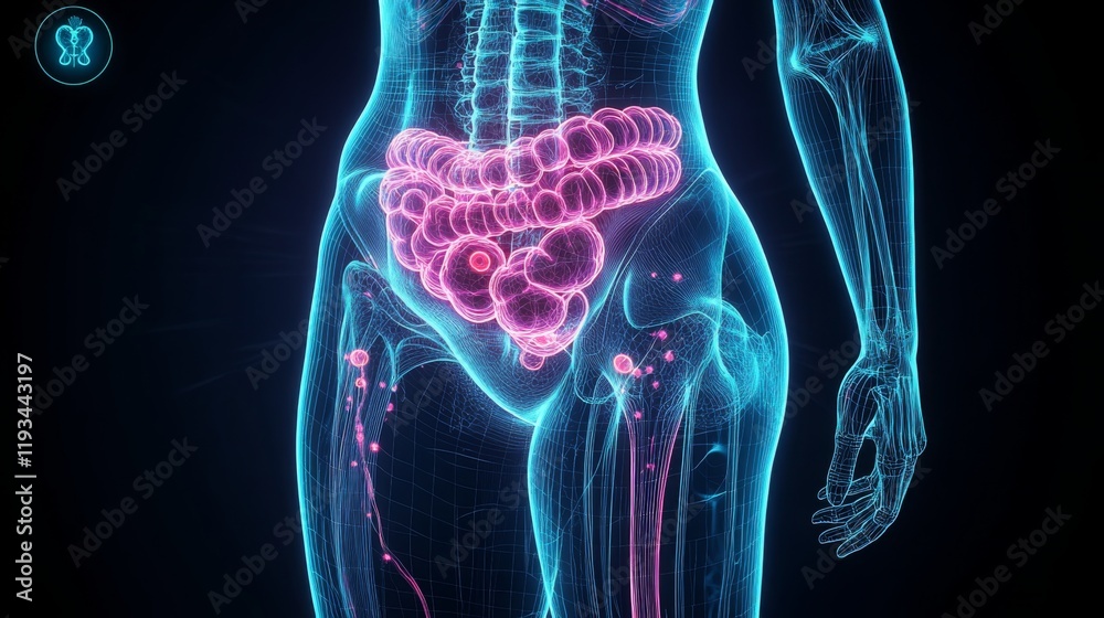 Female Anatomy: 3D Model of the Large Intestine and Pelvis Stock Photo ...