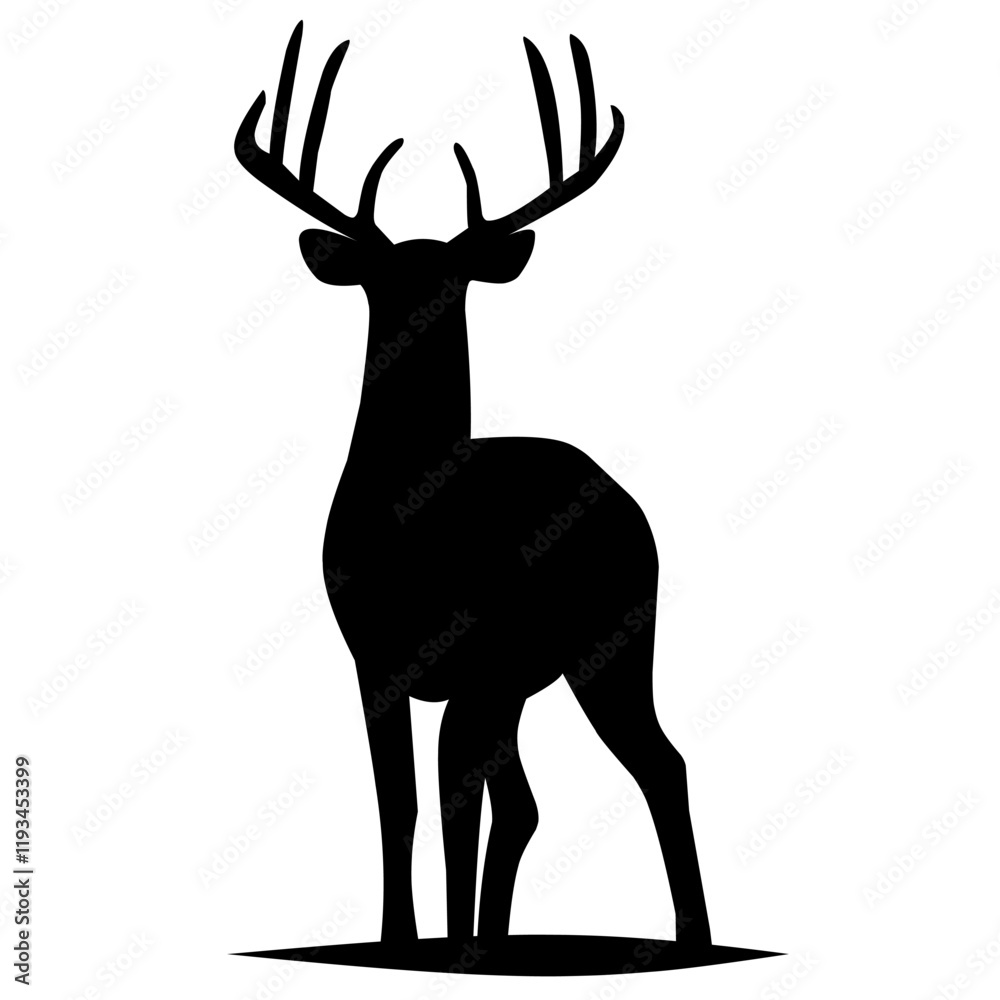 Deer silhouette isolated on white. Ruminant animal with long legs ...