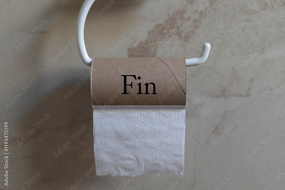 un rollo de papel higiénico vacio con la palabra "Fin" y la última hoja ...