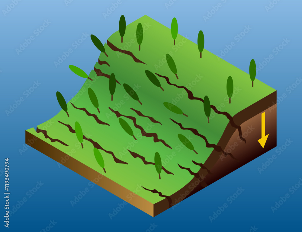 Seismic activity diagram. Vector isometric Earth crust compression ...