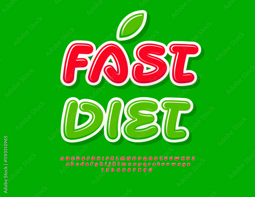 Vector healthy template Fast Diet. Red Glossy Font. Creative Alphabet ...