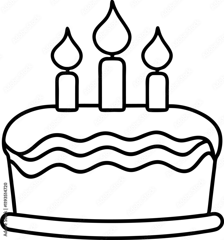 birthday cake coloring page for kids, birthday cake line art coloring ...