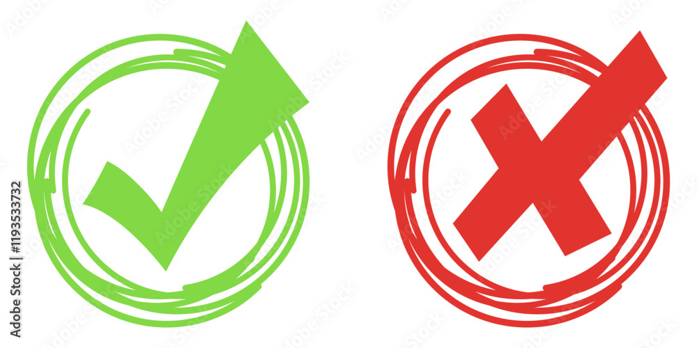Stock-Vektorgrafik „Check mark and Cross icons .Checkmark tick and Cross symbol.Checkbox icons ...