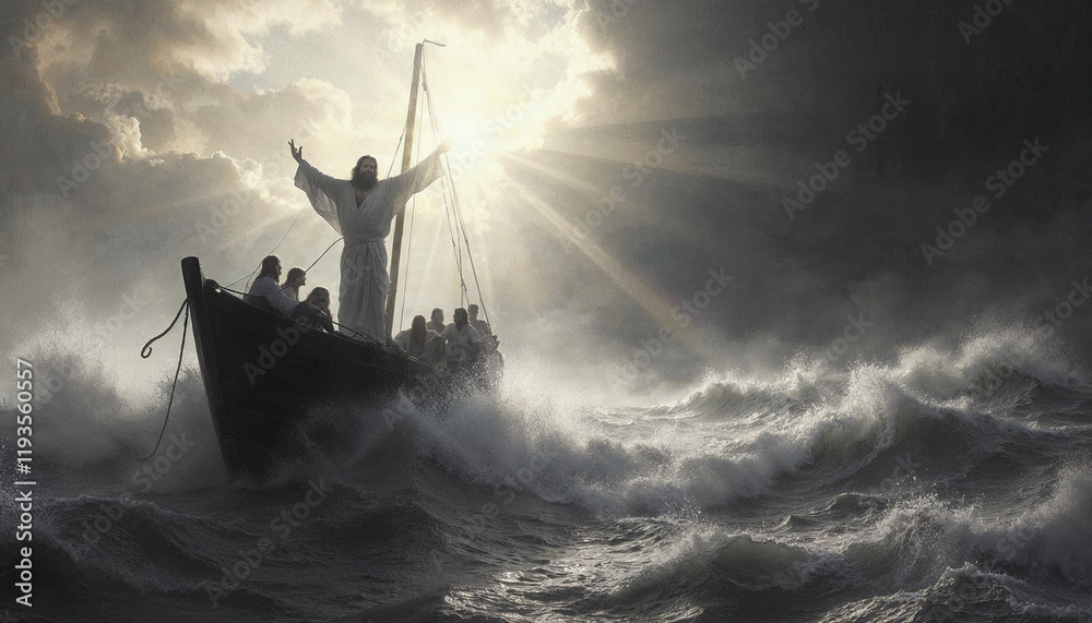 Jesus Calming the Storm: A Scene of Divine Authority Stock Photo ...