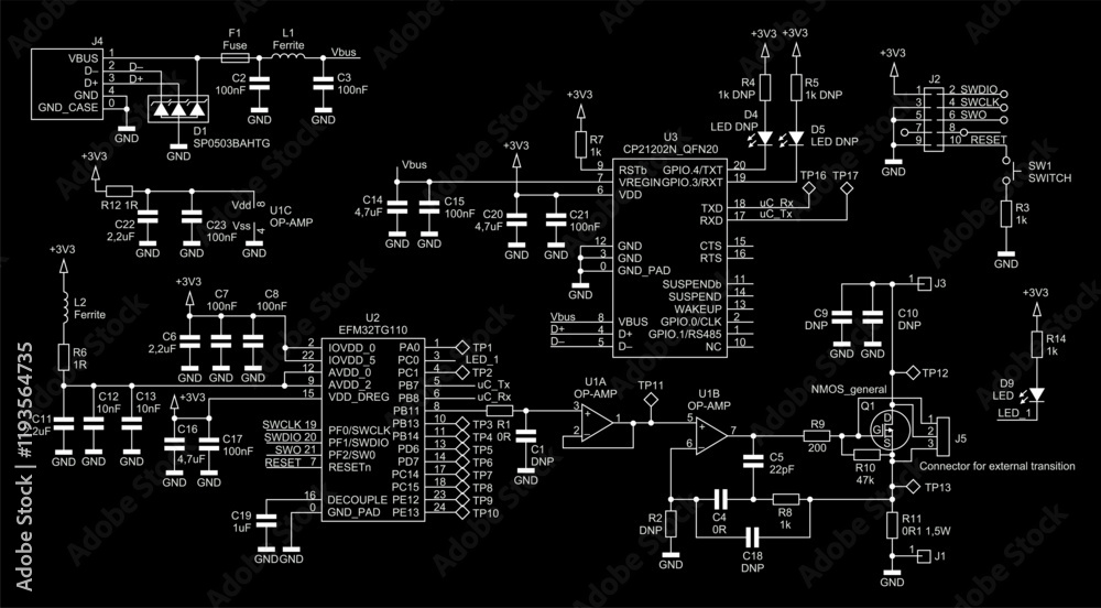 Vector de Stock Schematic diagram of digital electronic device on paper ...