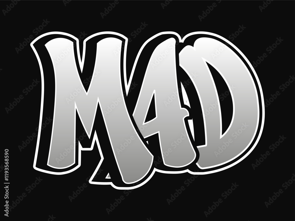 Mad word trippy psychedelic graffiti style letters. Vector hand drawn ...