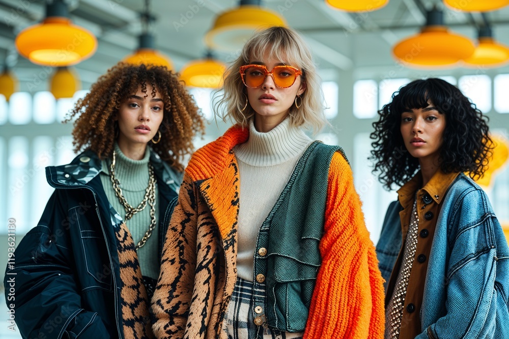 An indoor fashion shoot featuring Gen Z models with layered clothing ...