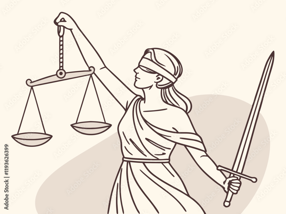 Stock-Vektorgrafik „vector drawing of lady justice with scales and ...