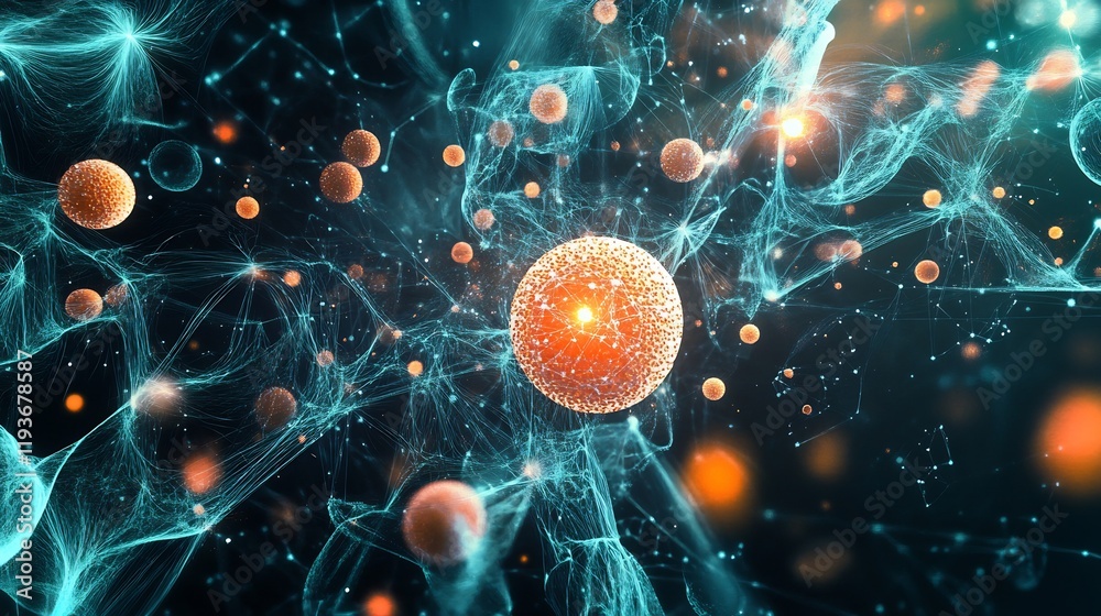 Depiction of particle physics visualizing subatomic particles collider experiments Stock ...