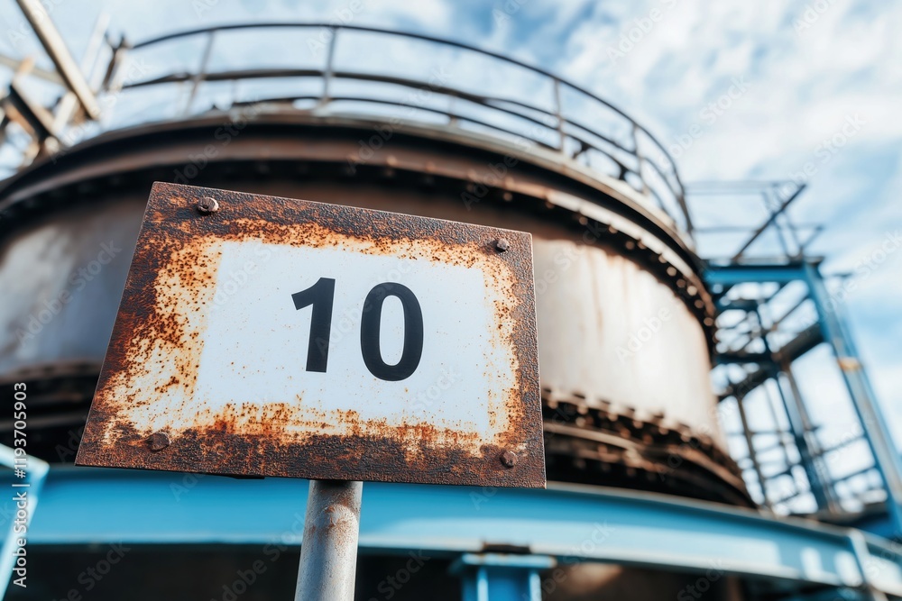 Industrial landscape featuring rusty storage tanks and pipelines under ...