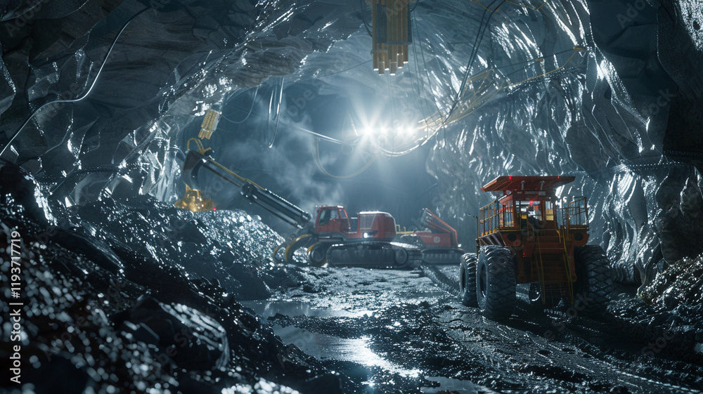 Inside a deep cave, a mining team positions explosives with precision ...