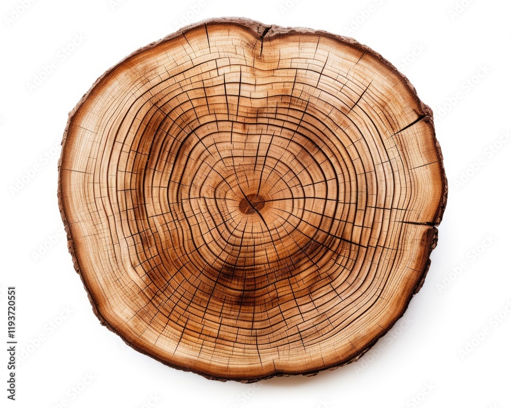 Isolated Tree Stump Slice with Age Rings. Smooth Cross Section of Brown ...