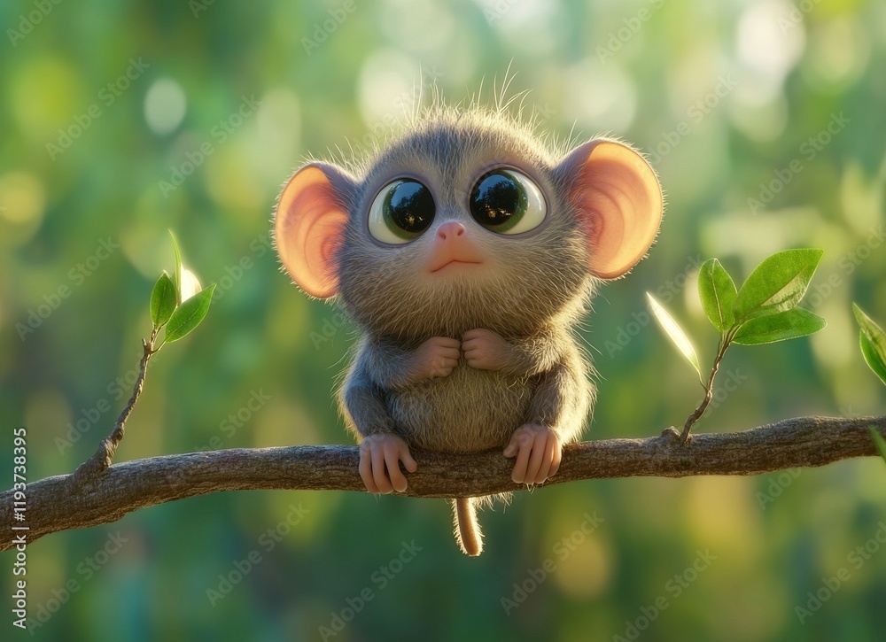A Tarsier monkey (Tarsius Syrichta) rendered in digital art, set in its ...