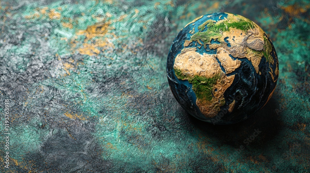 Our Fragile Planet: A close-up of a miniature Earth globe, its painted ...
