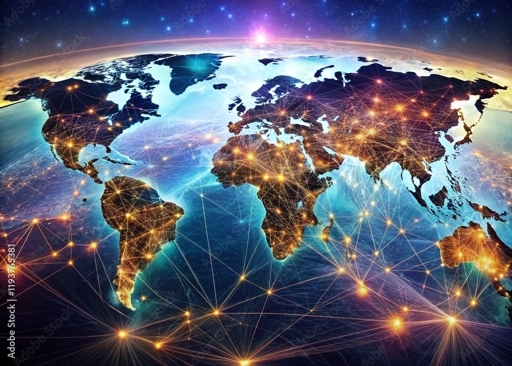 Surreal Global Network: Digital World Map with Dot Connections Stock Illustration | Adobe Stock