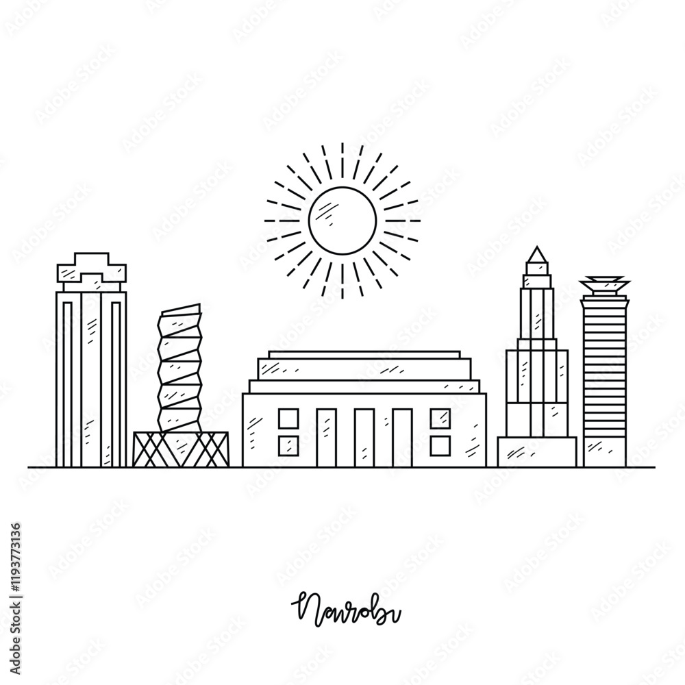 Simple sketch drawing of Nairobi skyline vector illustration. Modern ...
