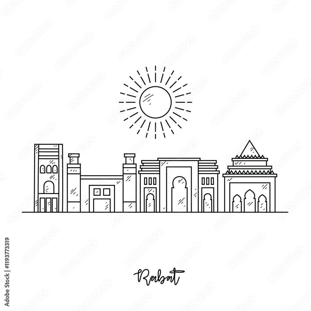 Simple sketch drawing of Rabat skyline vector illustration. Modern city ...