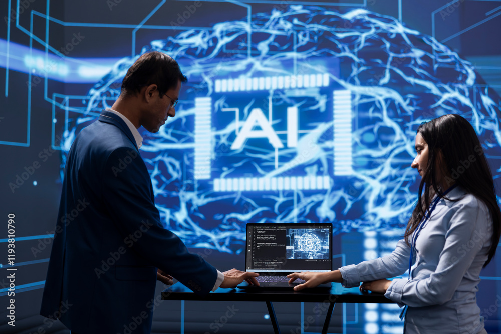 Engineer and coworker use AI cognitive computing to extract information ...
