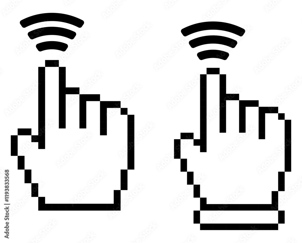 Pixelated hand cursor icons, Pixelated hand cursor icons for retro ...