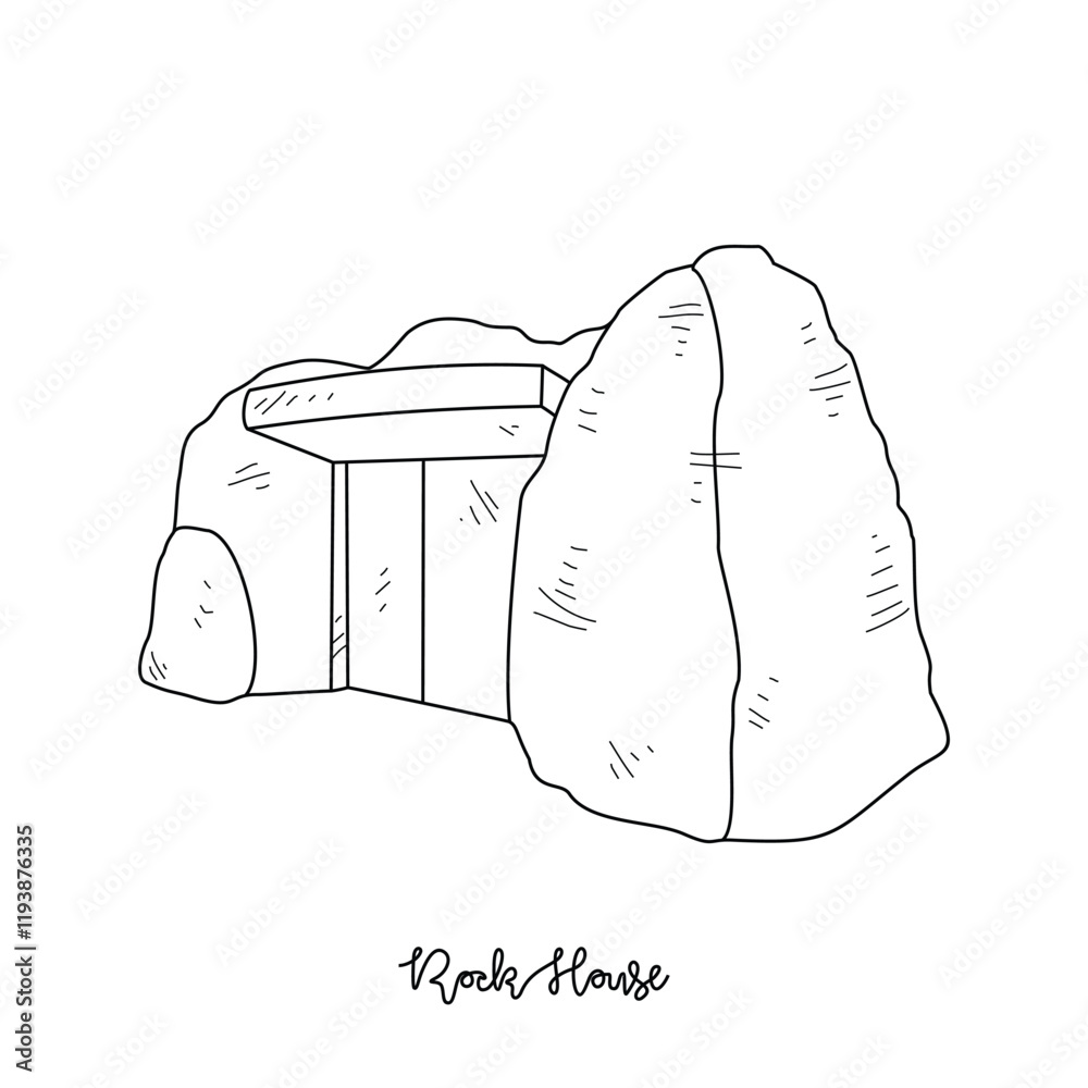 Simple sketch drawing of Rock House Traditional House vector ...