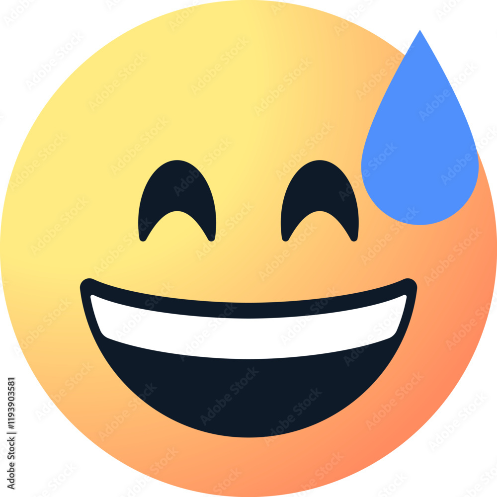 grinning emoticon, sweat smile emoji face . smiling sace with open mouth and cold sweat drop for ...
