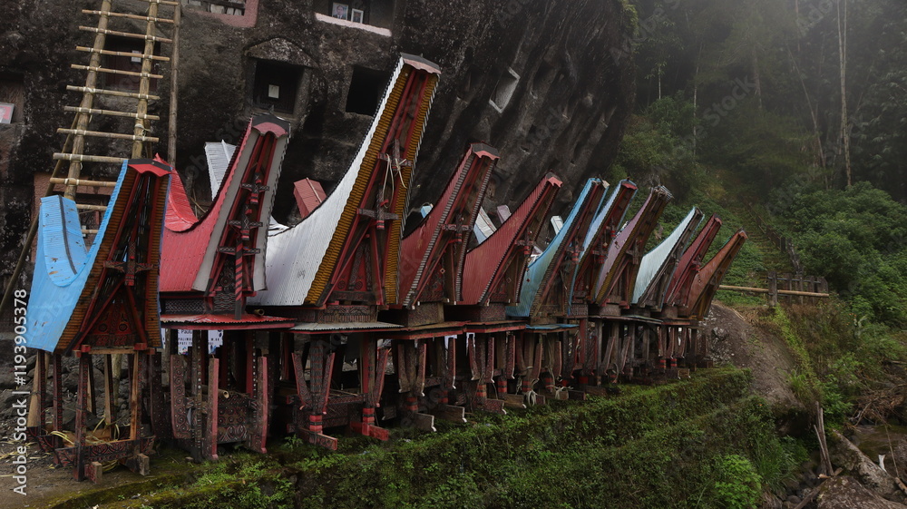 Photo Stock Coffins and graves are placed inside rocks. This is a ...