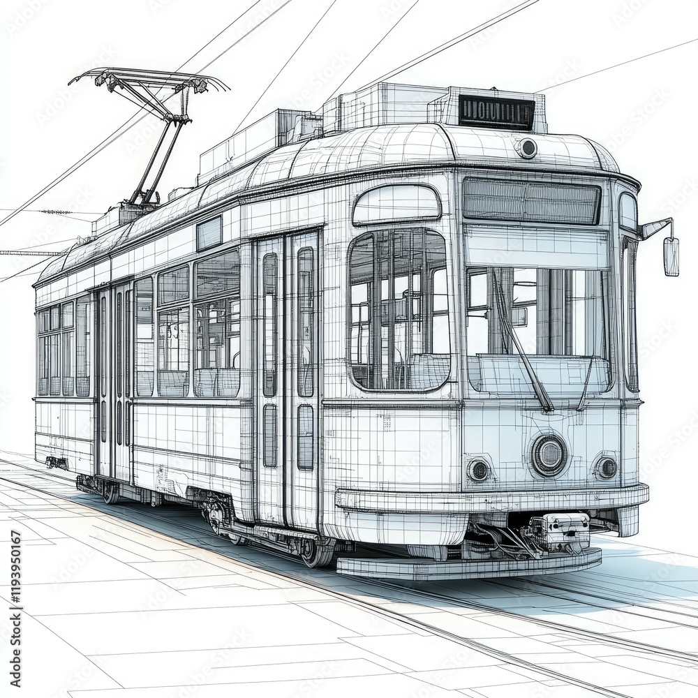 Vintage Tram Wireframe: A 3D Model of Retro Streetcar Transportation ...